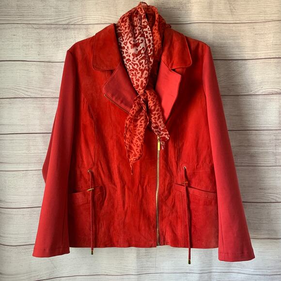IMAN | Jackets & Coats | Iman Coral Leather Jacket Blazer Zipper Front ...